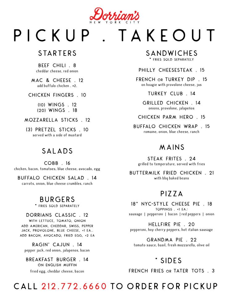 Dorrian's Open for Take-Out & Delivery - MurphGuide: NYC Bar Guide